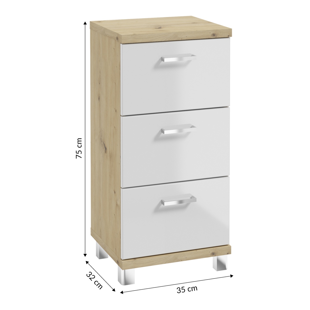 Spodní koupelnová skříňka AMANDA dub artisan/bílá vysoký lesk | Sconto