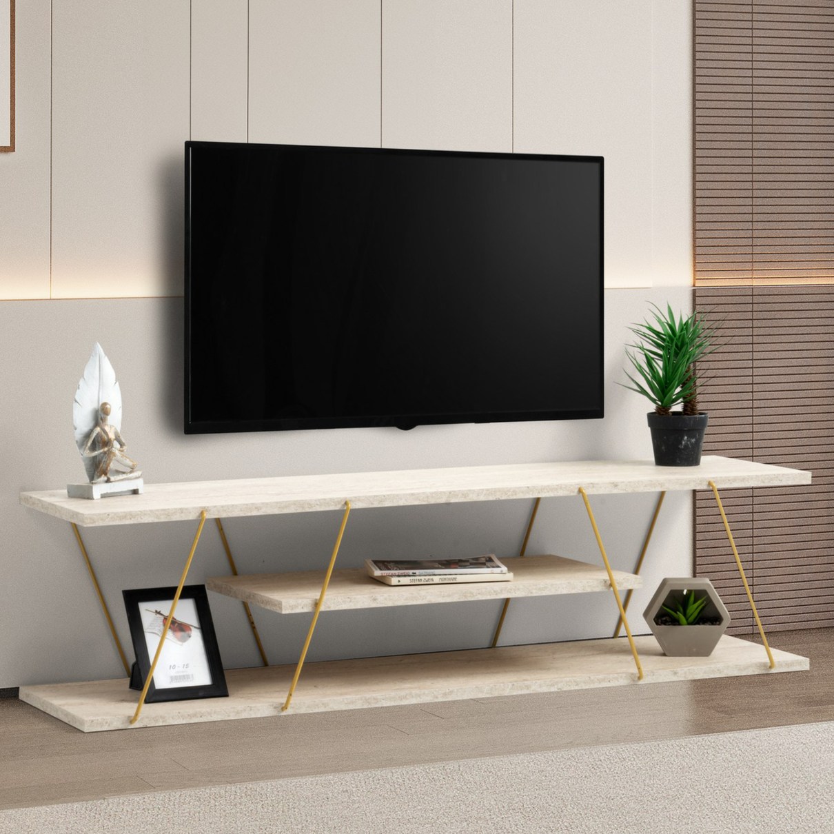 TV stolek CANAZ béžový mramor/zlatá | Sconto