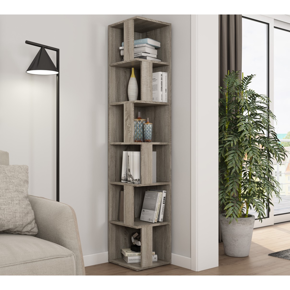 Rohový regál TOWER dub sonoma | Sconto